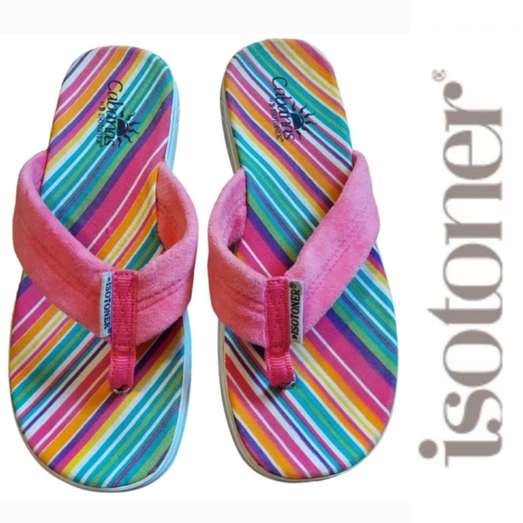 isotoner | Shoes | Cabanas By Isotoner Rainbow Striped Thong Sandals ...